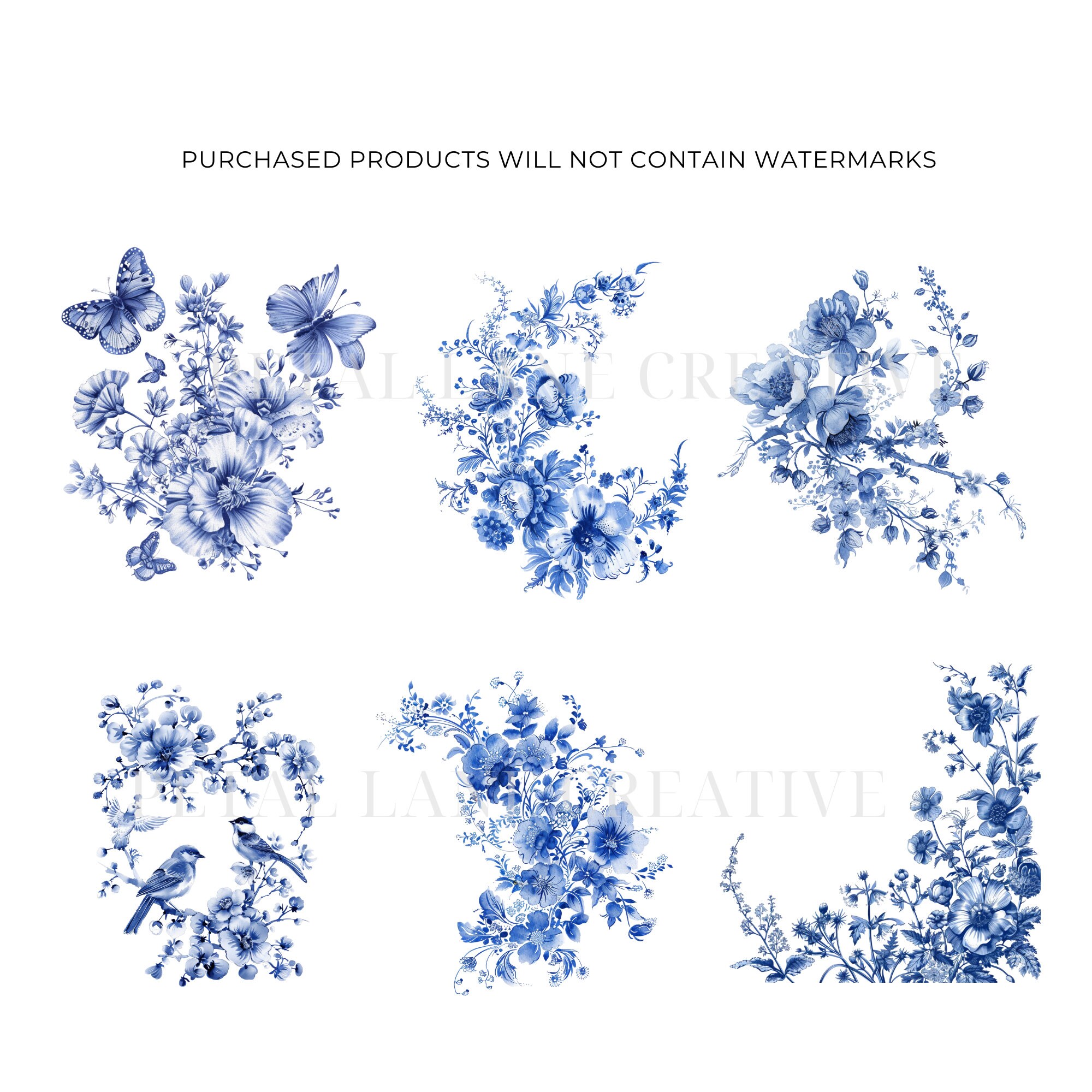 Blue Floral Toile Clipart Pack, Wedding Invitations, Porcelain, Tour De ...