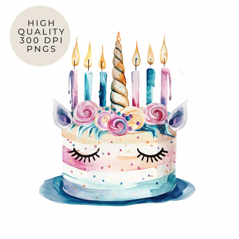 Unicorn Cakes Clipart Pack, Pastels, Rainbows, Icing, Birthday Invites ...