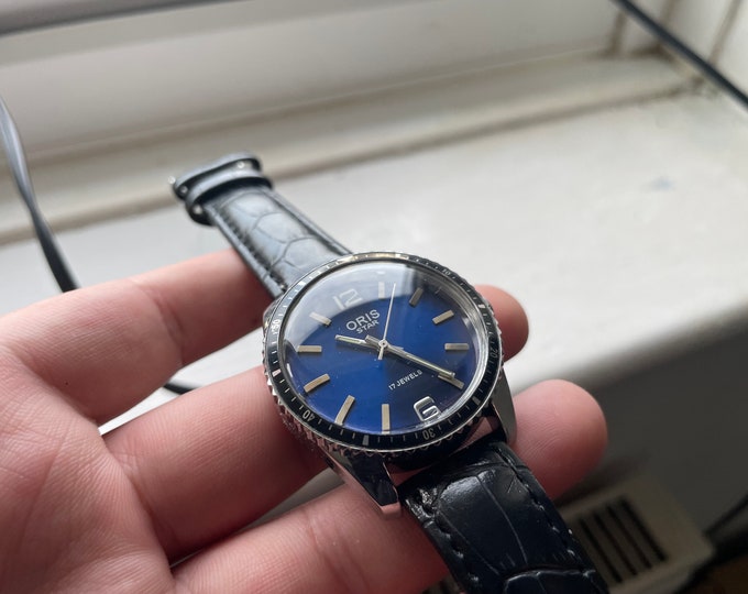 Oris Eye Catching Watch Blue Dial Manual Wind 38mm Beautiful Mens Wrist ...