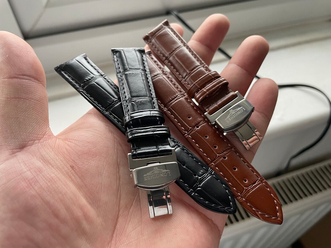 20mm 18mm 19mm Longines Genuine Leather Watch Strap Band With Stainless Steel Deployment Clasp ...