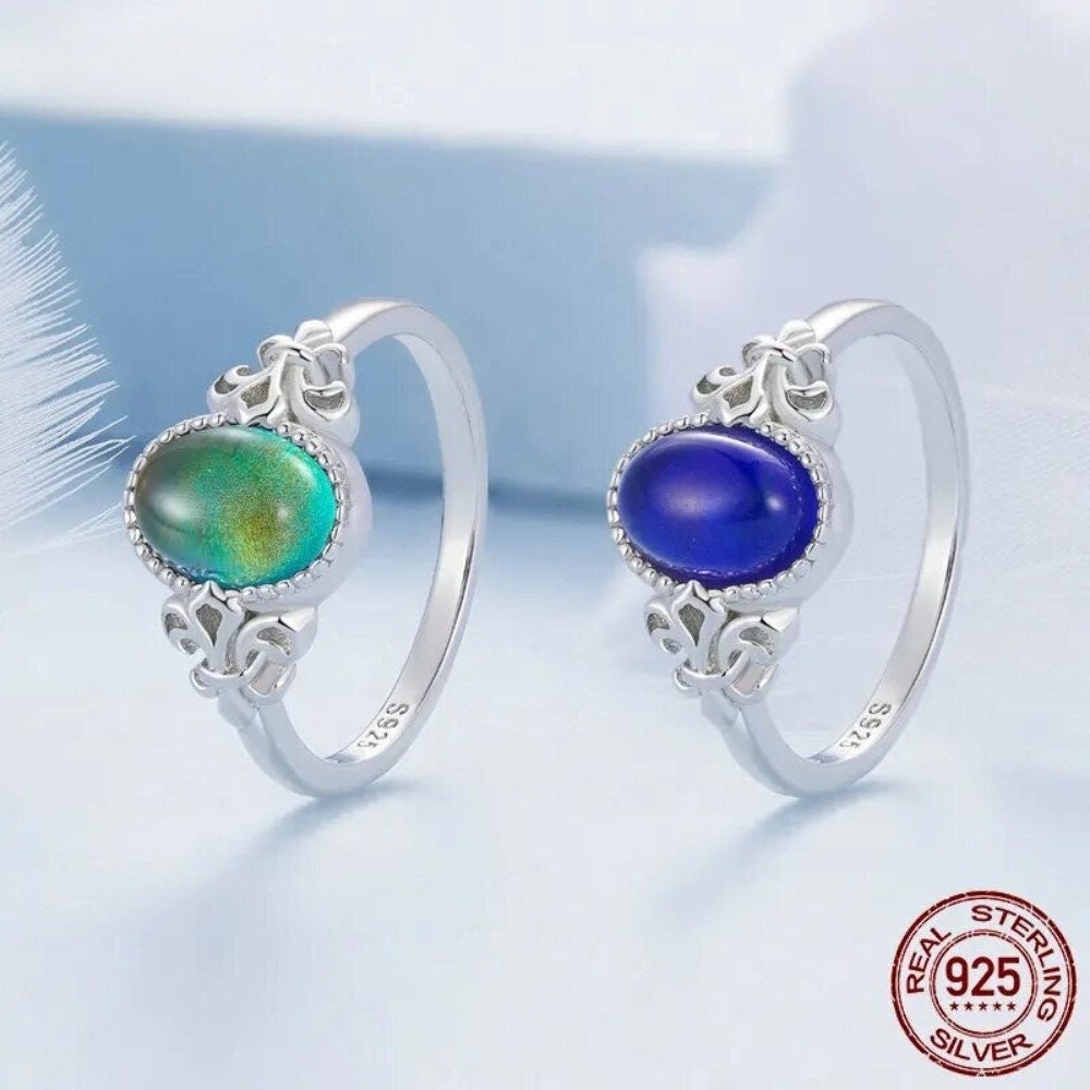 Emotion Ring ,sterling Silver: Color Change Oval Stone Mood Ring Fine ...