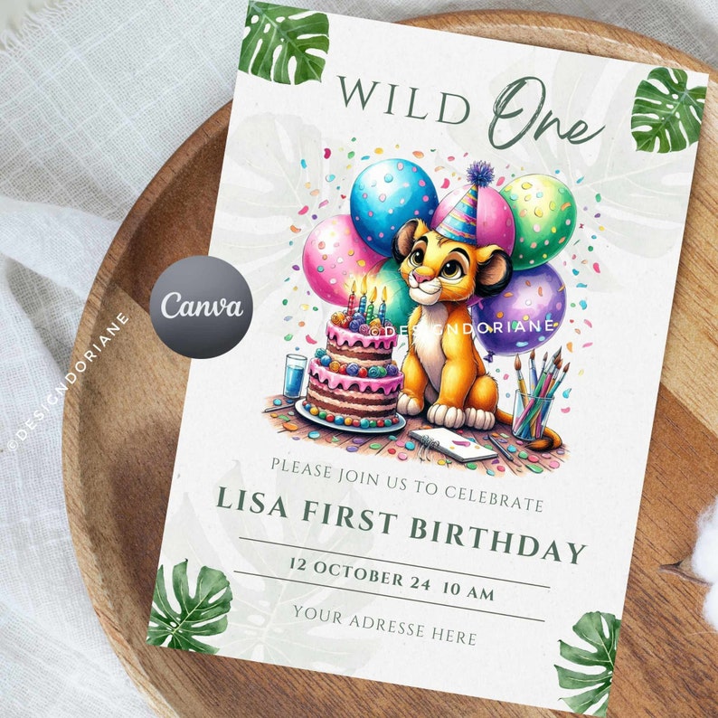 Lion King Simba Birthday Invitation Card Customizable Lion Birthday ...