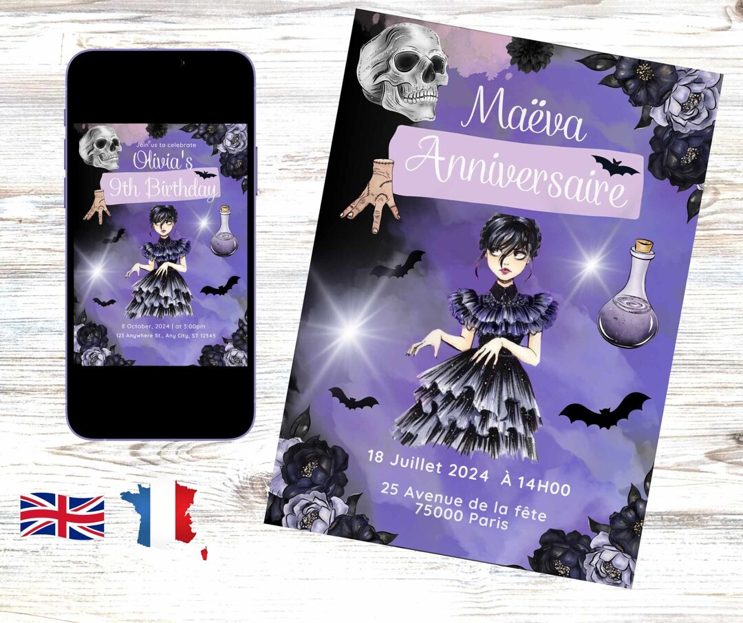 Wednesday Addams Birthday Invitation Card, Printable Birthday Party ...
