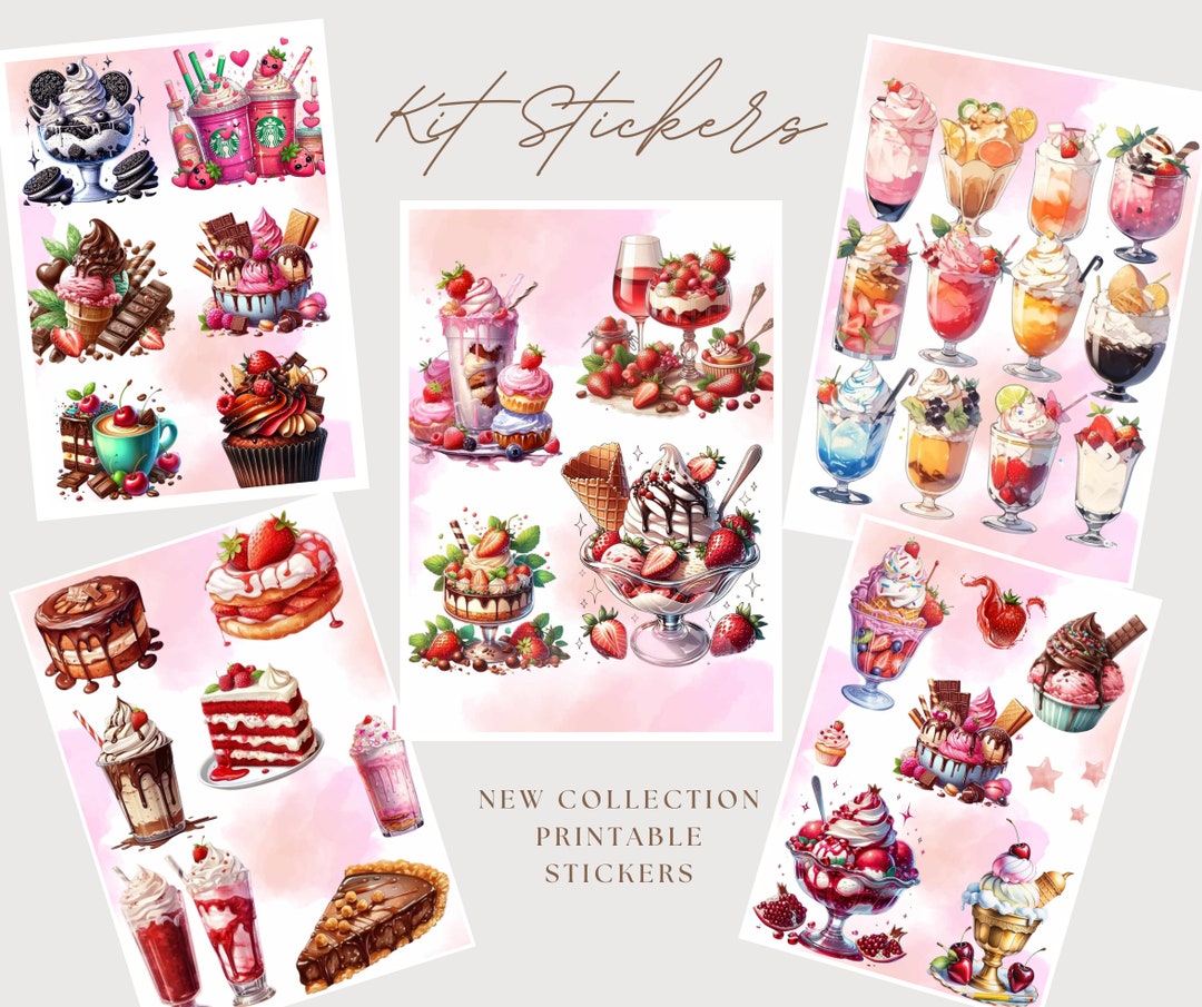 Pack 50 Printable Dessert Stickers, Pastries Food Stickers Recipe Book ...