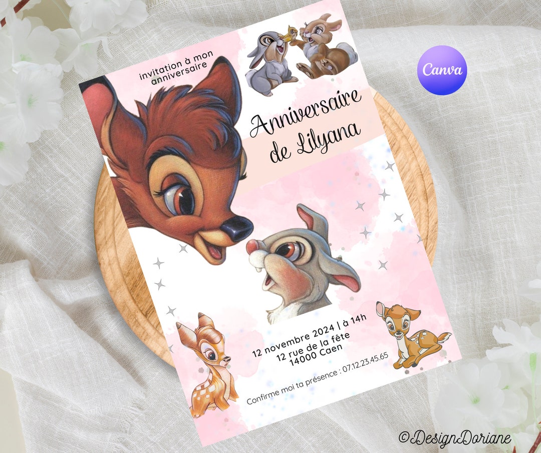 Bambi Thumper Birthday Invitation, Printable and Digital Bambi Birthday ...