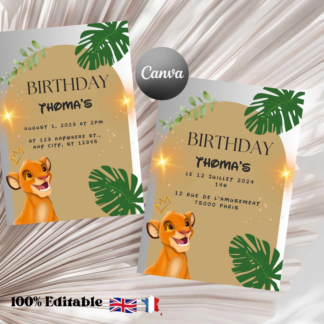 Editable Lion King Birthday Invitation, Simba Birthday Invitation ...