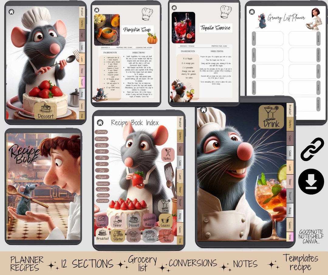 Digital Recipe Book Ratatouille, Customizable Recipe Book, Fillable ...