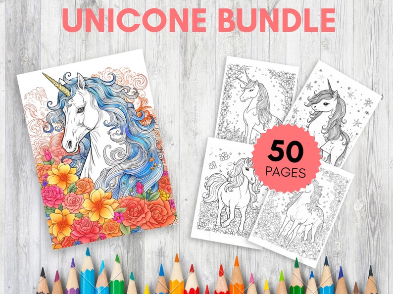 Unicorn Colouring Book Pages for Adults | Comprising 50 Pages | 50 ...