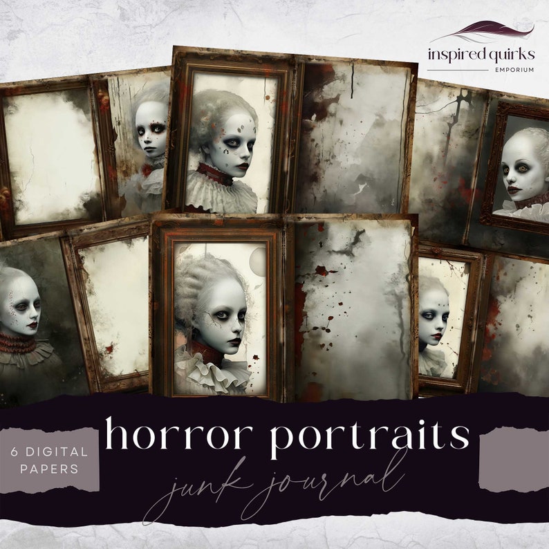 Horror Portraits Junk Journal, Halloween Pages 6 Digital Journal Pages ...