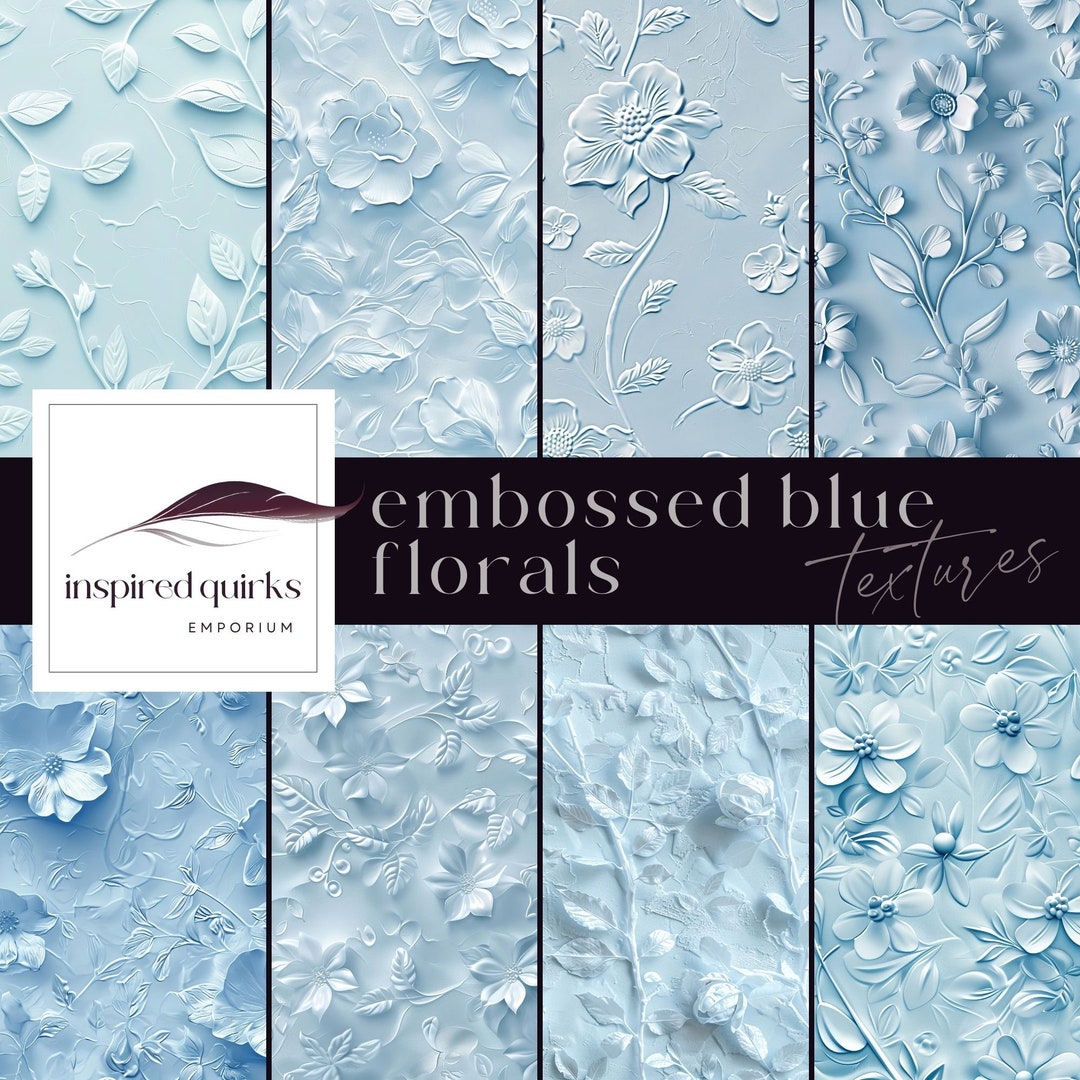 Pale Blue Embossed Floral Textures, Flower Papers, Digital Wedding ...