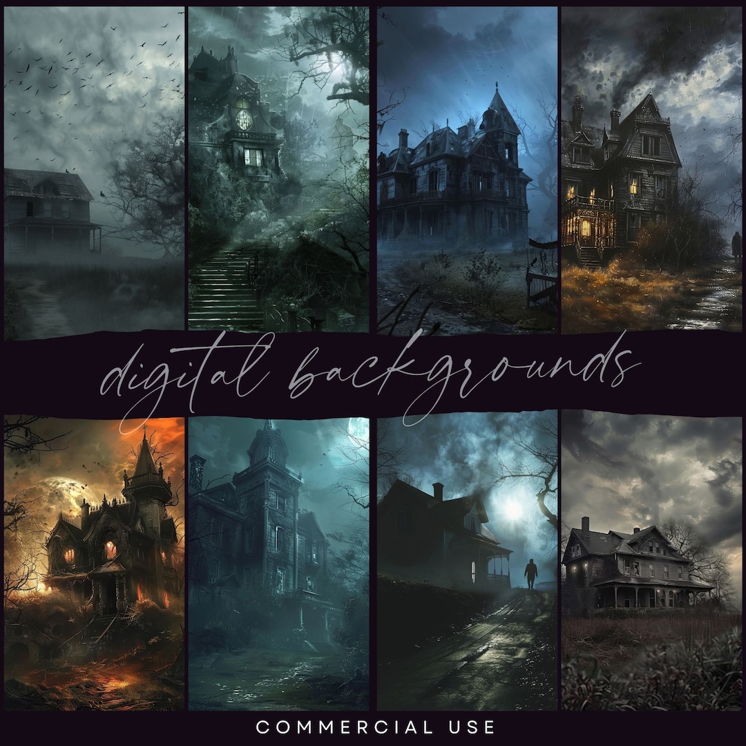 Haunted House Backdrops, Scary House Background, Halloween Ghost Junk ...