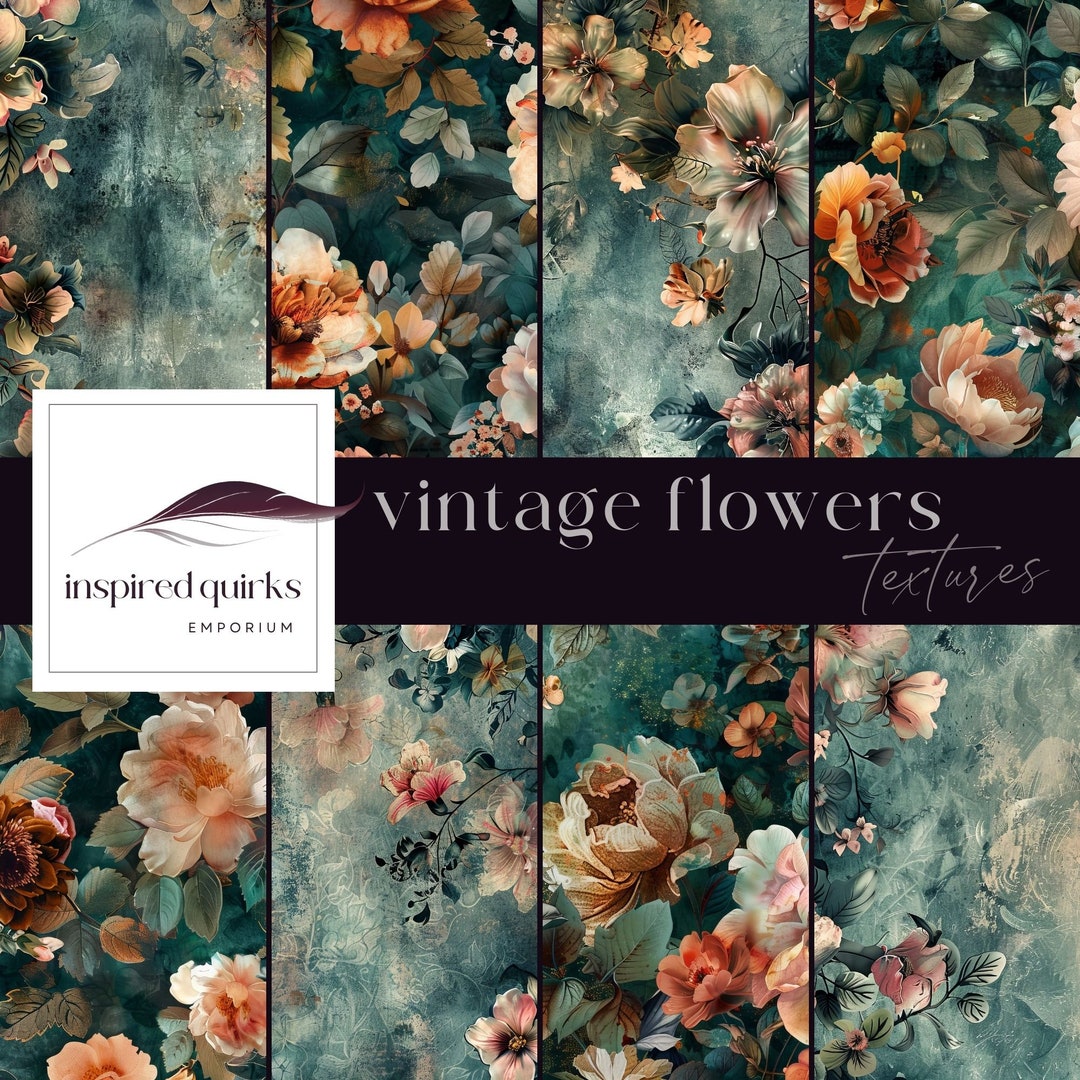Vintage Flower Digital Papers, Green Floral Pages, Digital Download ...