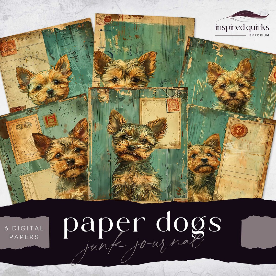 Dog Junk Journal, Cute Puppy Digital Paper, 6 Digital Journal Pages ...