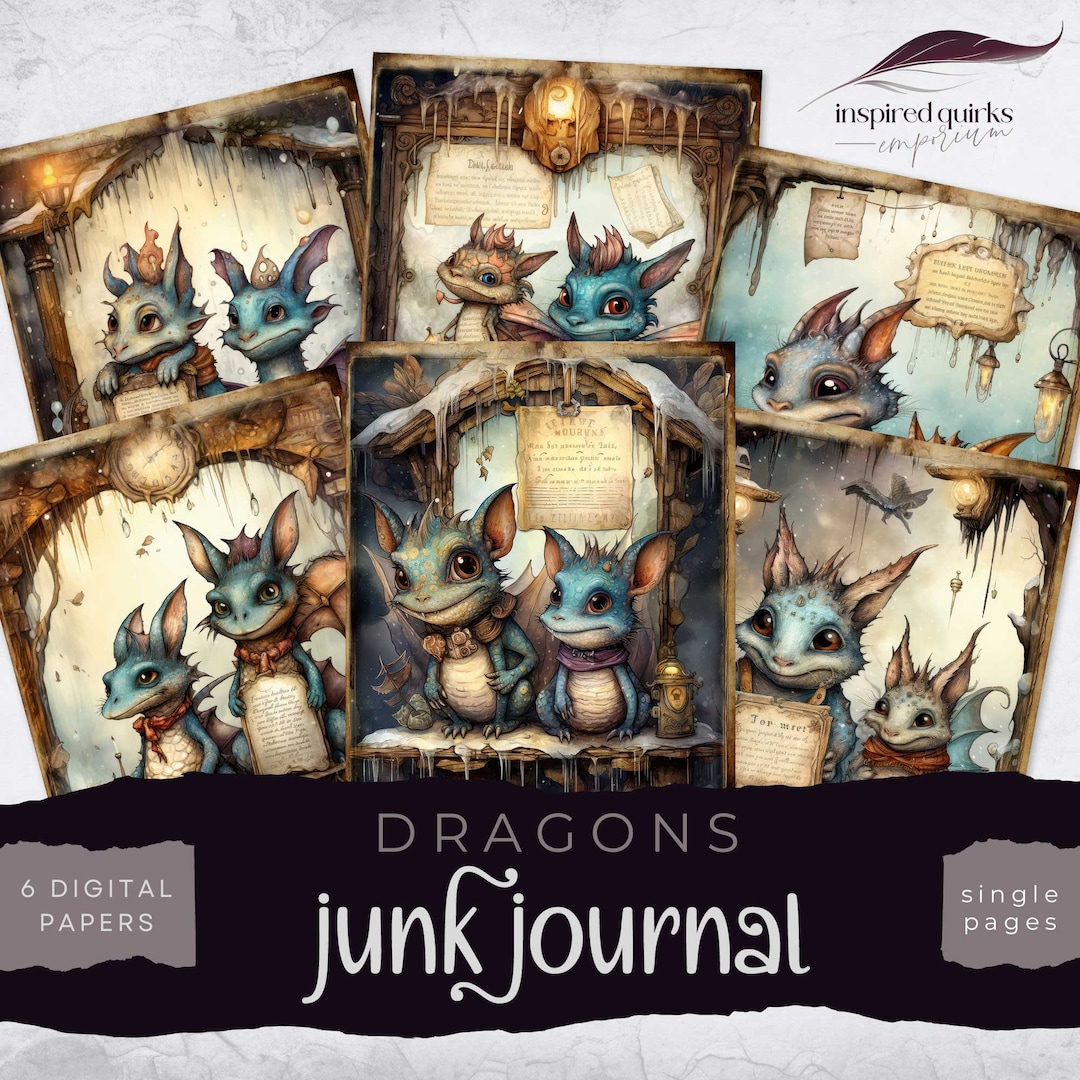 Baby Dragon Junk Journal Printable, Fantasy Digital Papers, Magic ...