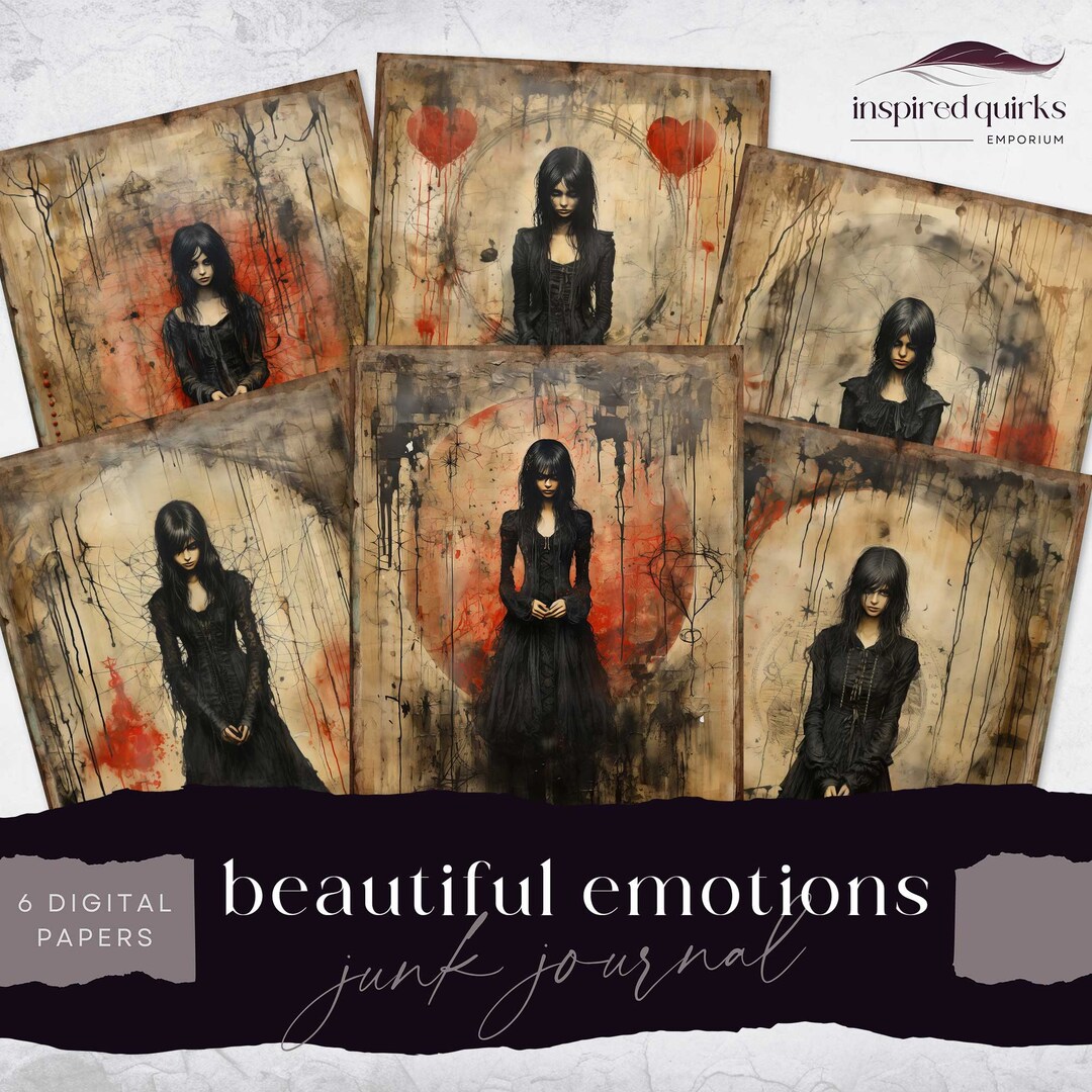 Gothic Woman Junk Journal, Goth Thoughts Page, 6 Digital Journal Paper ...