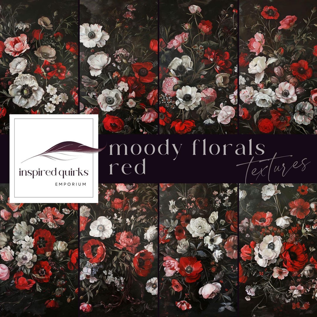 Red Moody Flower Textures, Floral Papers, Digital Wedding Invite ...
