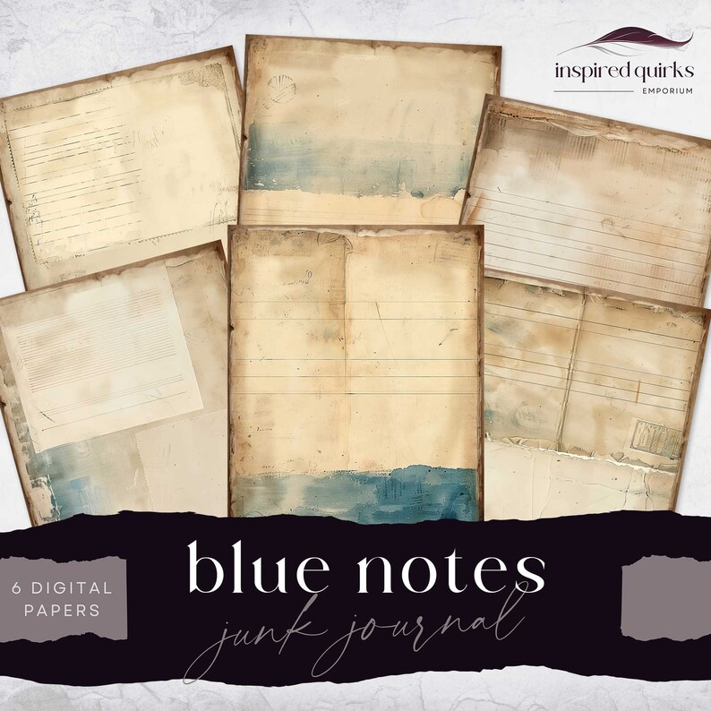 Blue Note Paper Junk Journal, Stationery Pages, 6 Digital Journal Paper ...