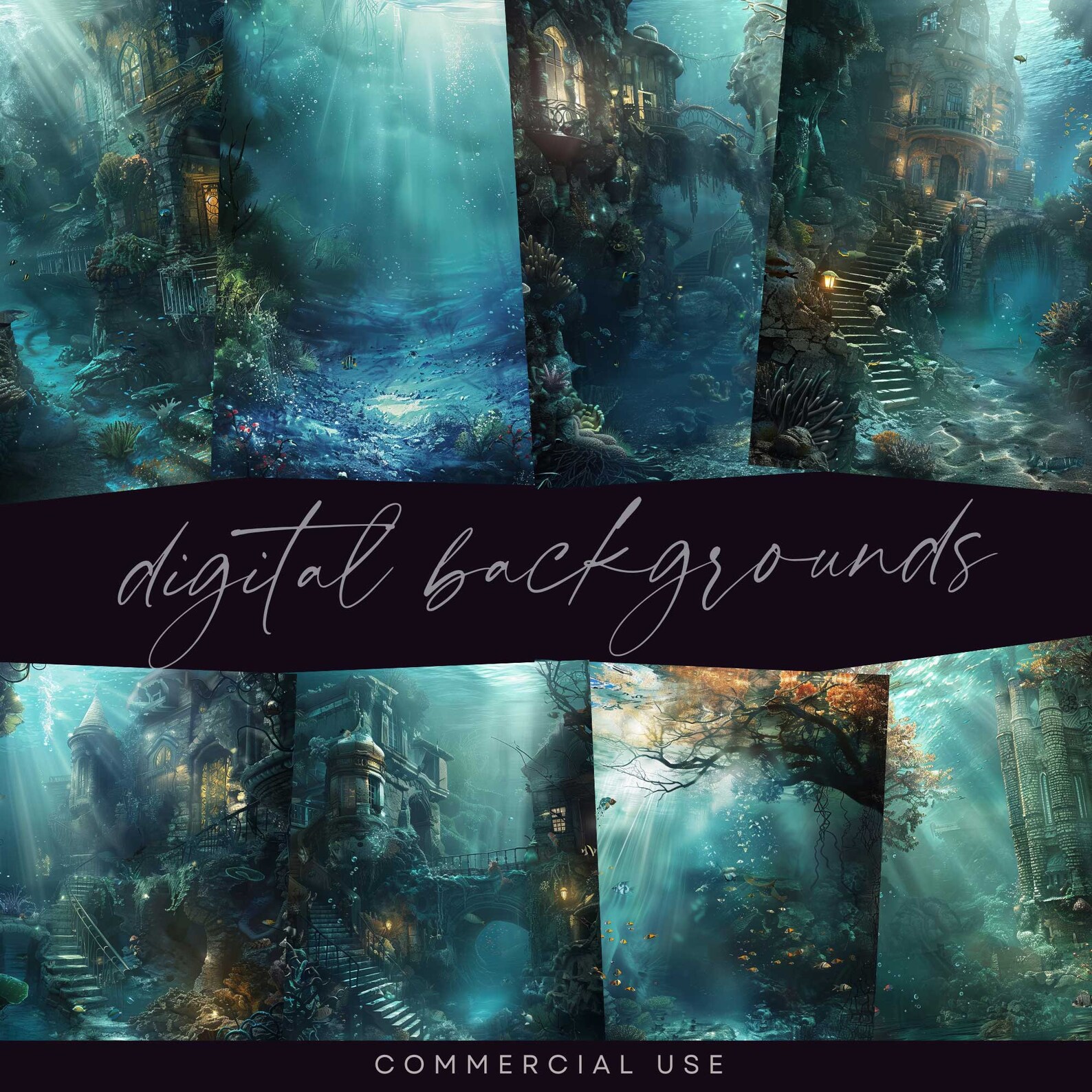Underwater Digital Backdrop, Ocean Theme Background, Under Sea Overlay ...
