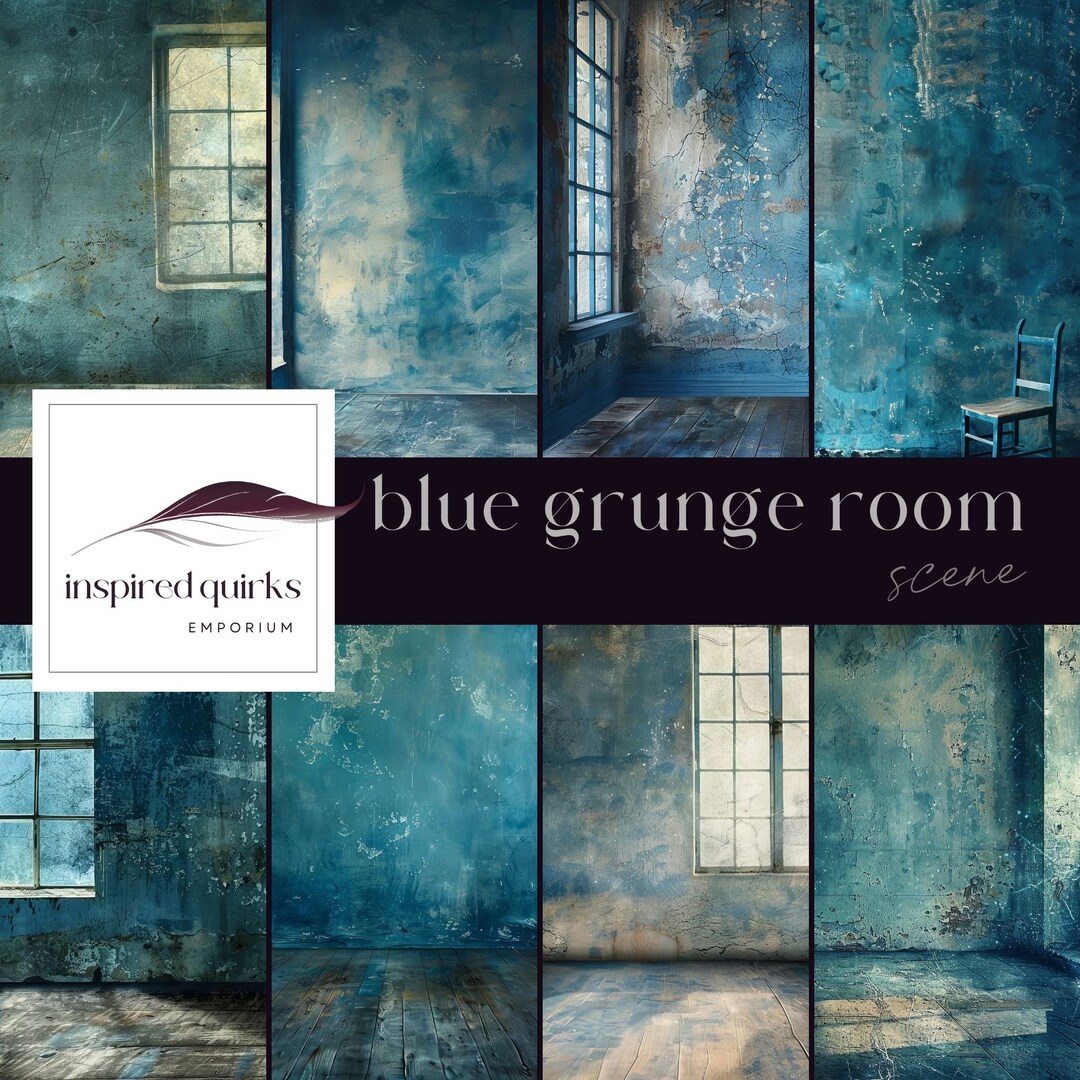 Blue Grunge Studio Backdrop, Old Wall Digital Background, Urban Overlay ...