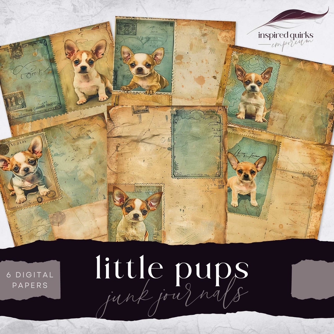 Cute Puppy Junk Journal, Little Dog Digital Paper, 6 Digital Journal ...