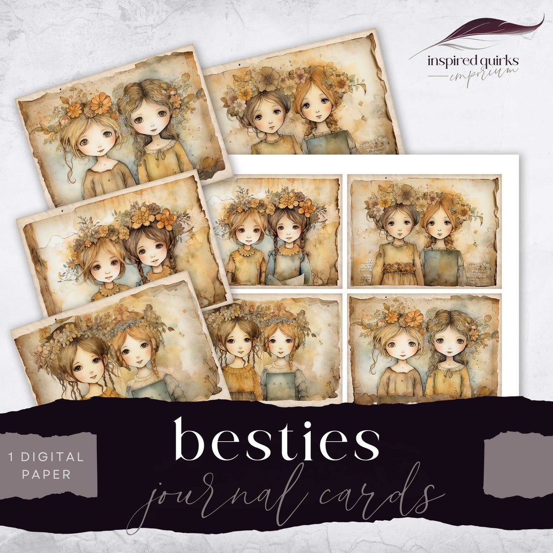 Best Friends Junk Journal Card Pack, Vintage Animal Ephemera, Sister ...