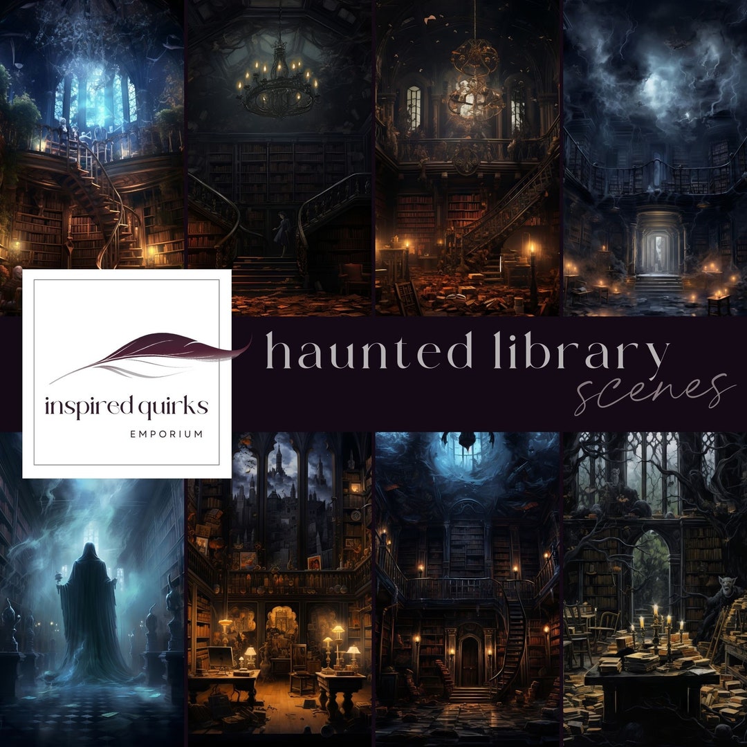 Haunted Library Digital Backdrop, Book Background, Halloween Library ...