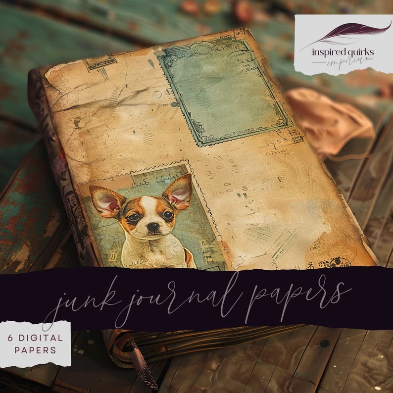 Cute Puppy Junk Journal, Little Dog Digital Paper, 6 Digital Journal ...