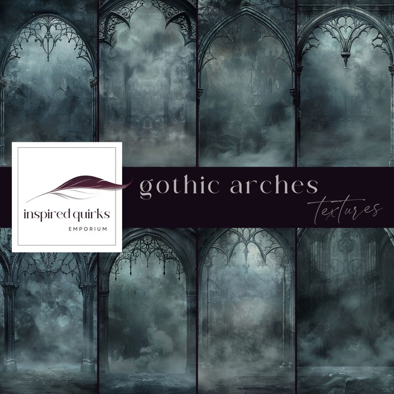 Gothic Arches Backdrop, Dark Castle Background, Spooky Midnight Overlay ...