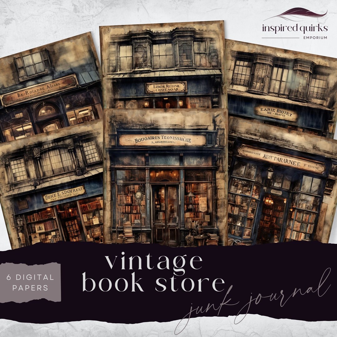 Vintage Book Shop Junk Journal Paper, Rustic Libary Backdrop, 6 Digital ...