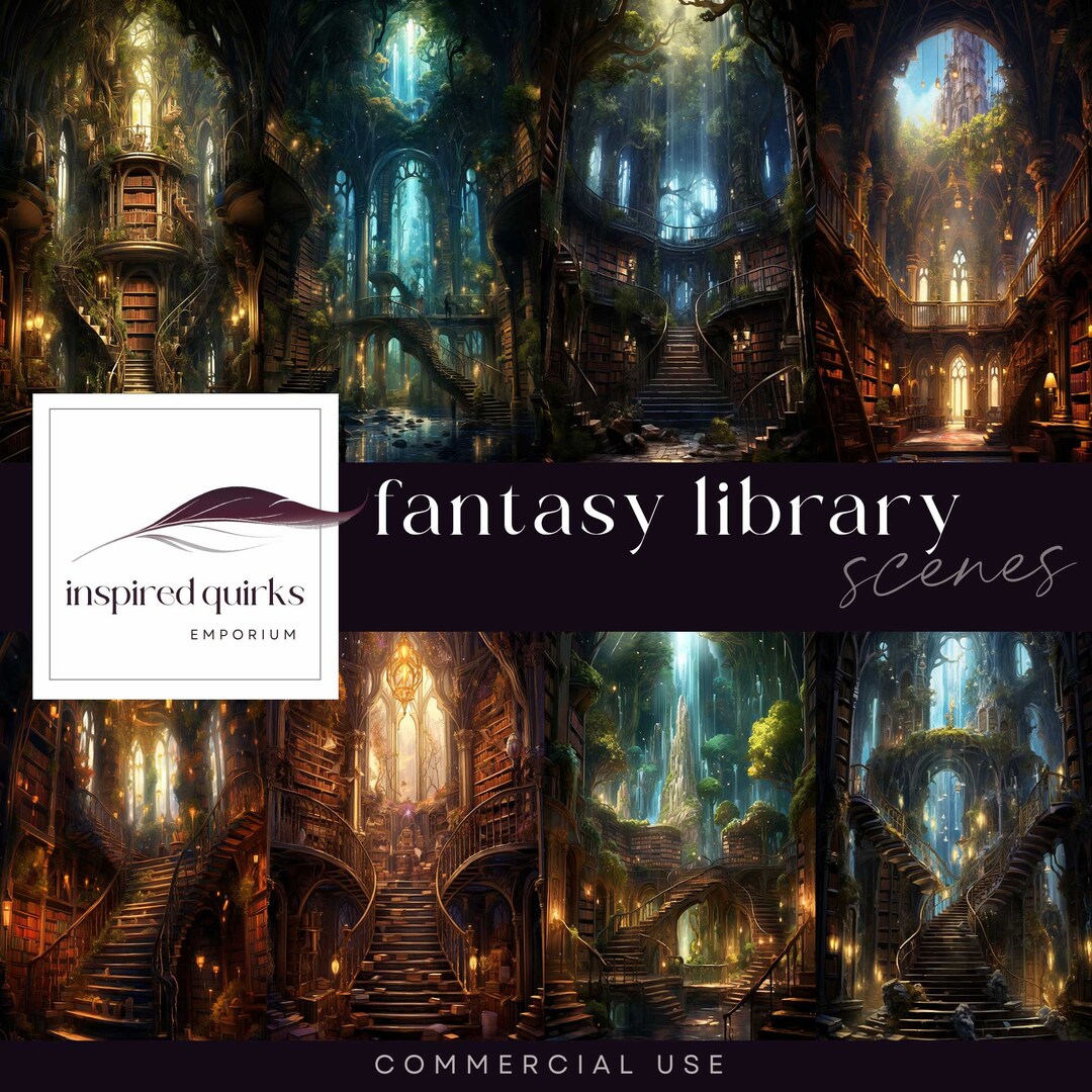 Fantasy Library Digital Papers, INSTANT DOWNLOAD, Book Lover Jpg 300 ...