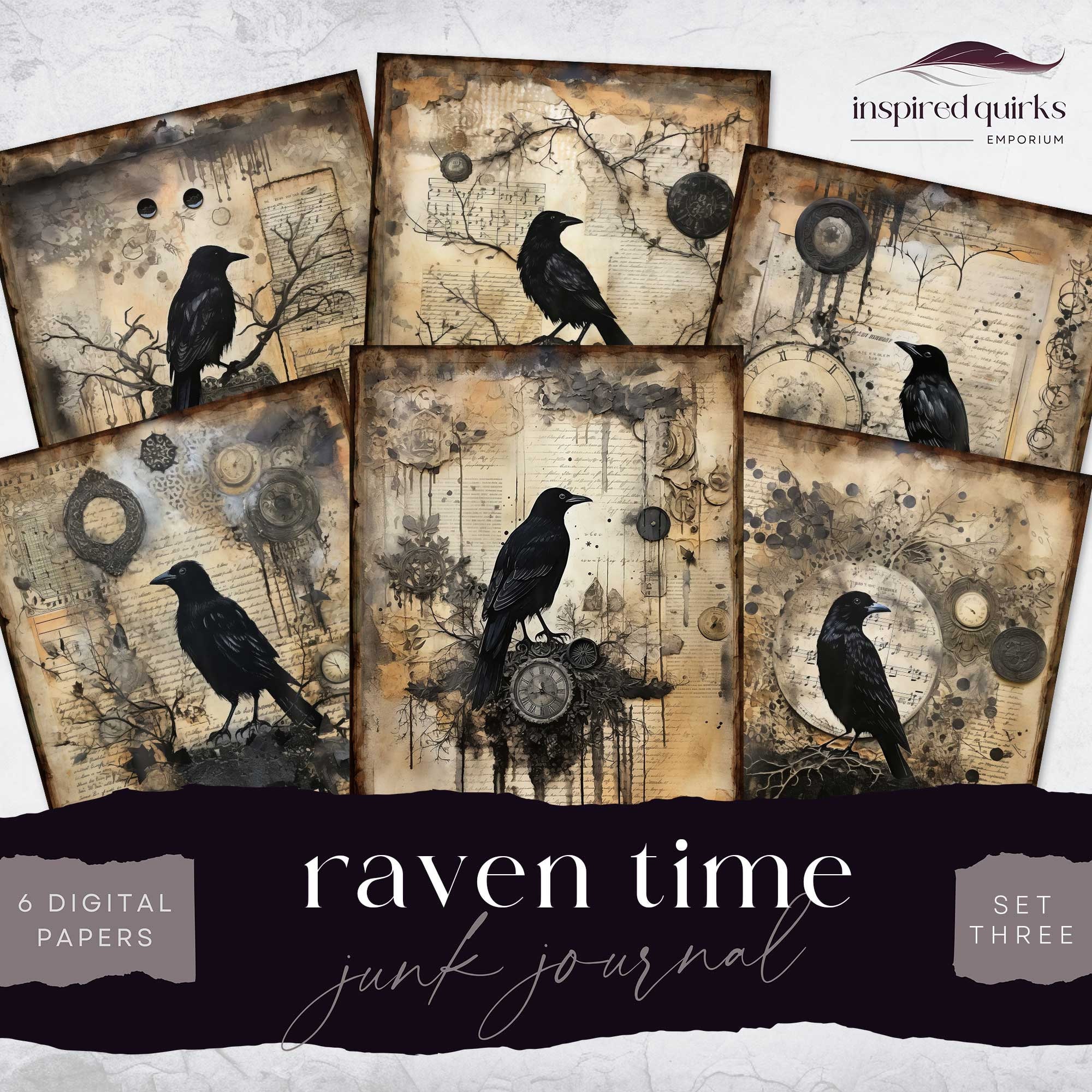 Raven Junk Journal Digital Paper, Clock, 6 Digital Journal Pages ...