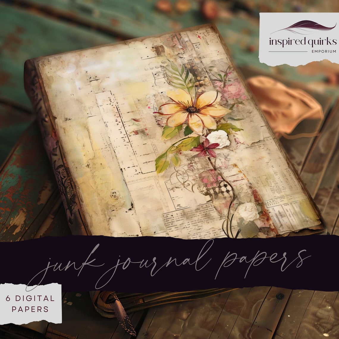 Vintage Flower Junk Journal Pages, Rustic Papers, 6 Digital Journal ...
