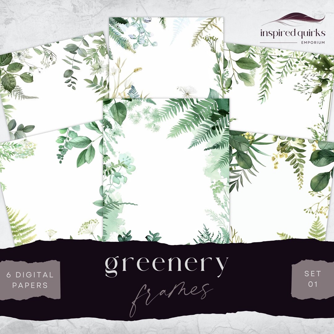 Greenery Border Pages Digital Paper, Forest Leaves Frame, Junk Journal ...