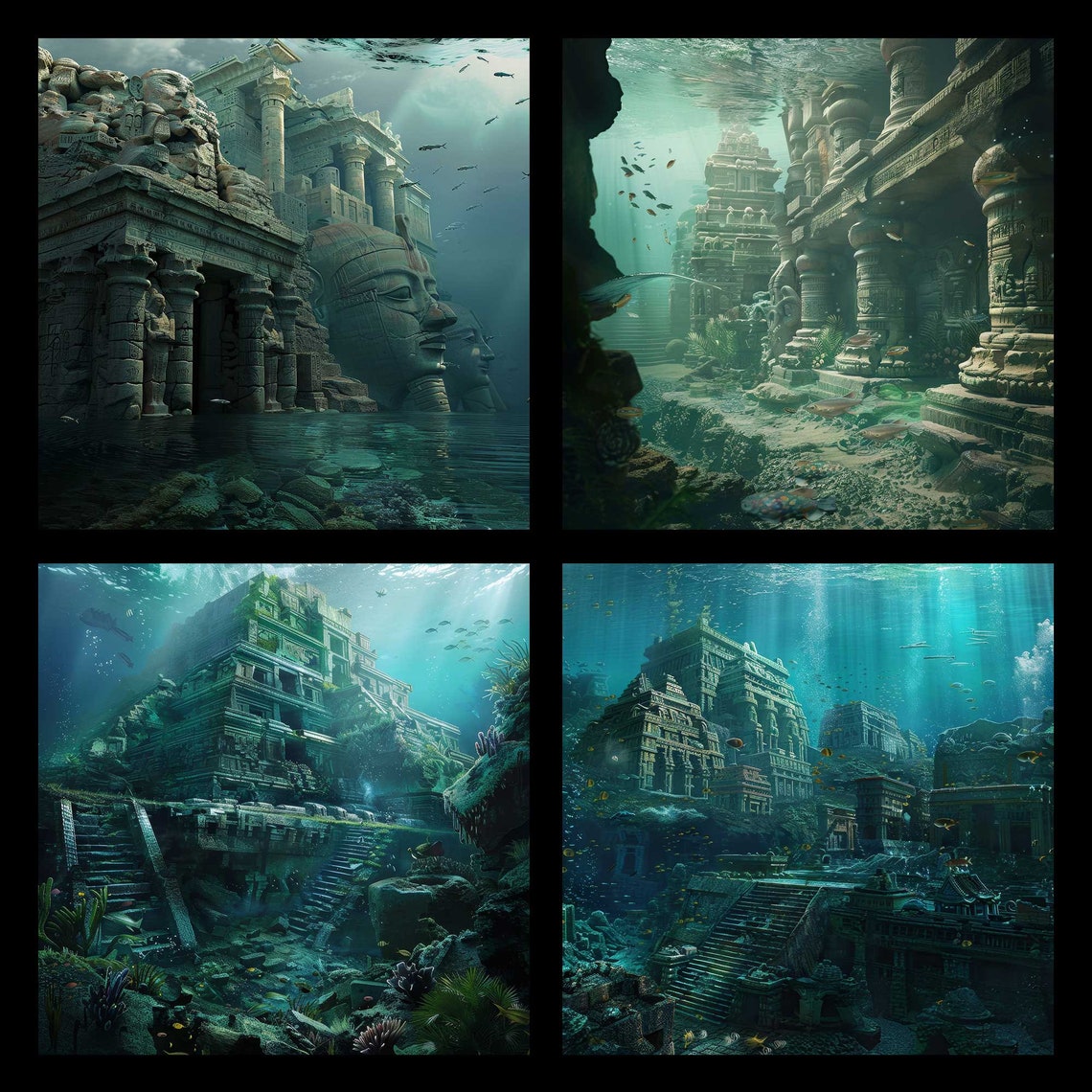 Underwater Digital Background, Ocean Backdrop, Fantasy Sea Overlay ...