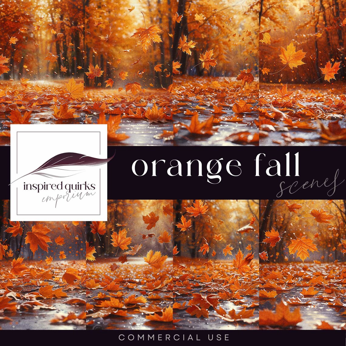 Autumn Forest Scene Backdrop, Orange Leaves Digital Background, Nature ...