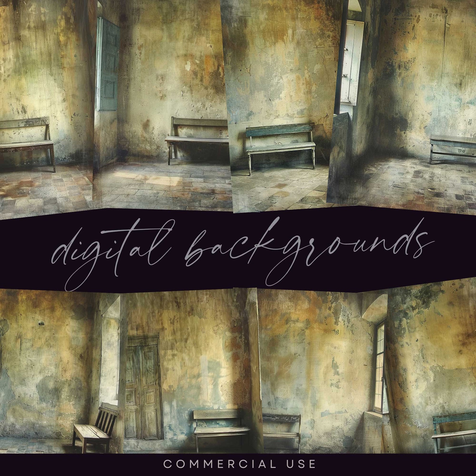 Grunge Bench Studio Backdrop, House Digital Background, Sunlight ...