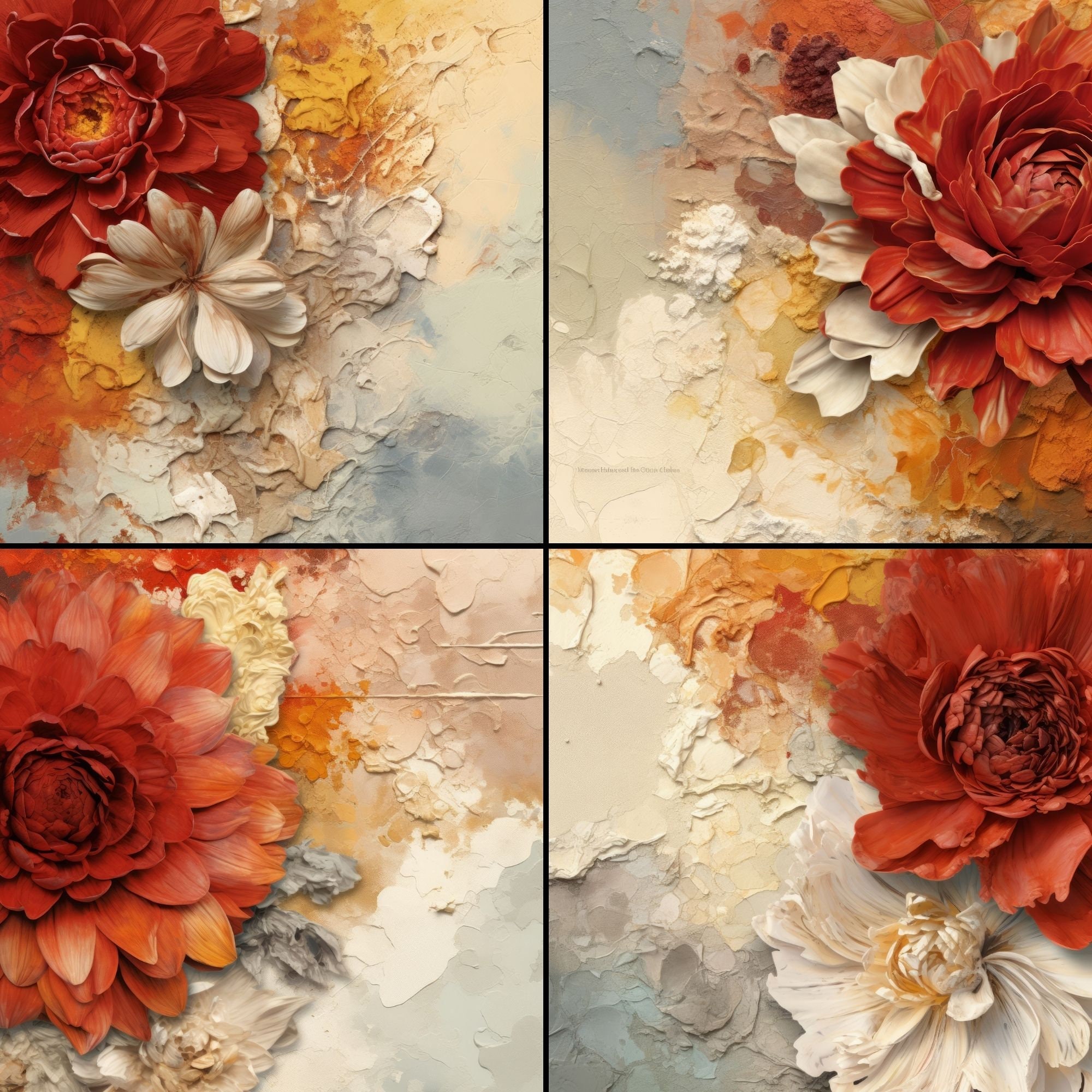 Painted Floral Background, Flower Texture, Digital Download, Terracotta ...