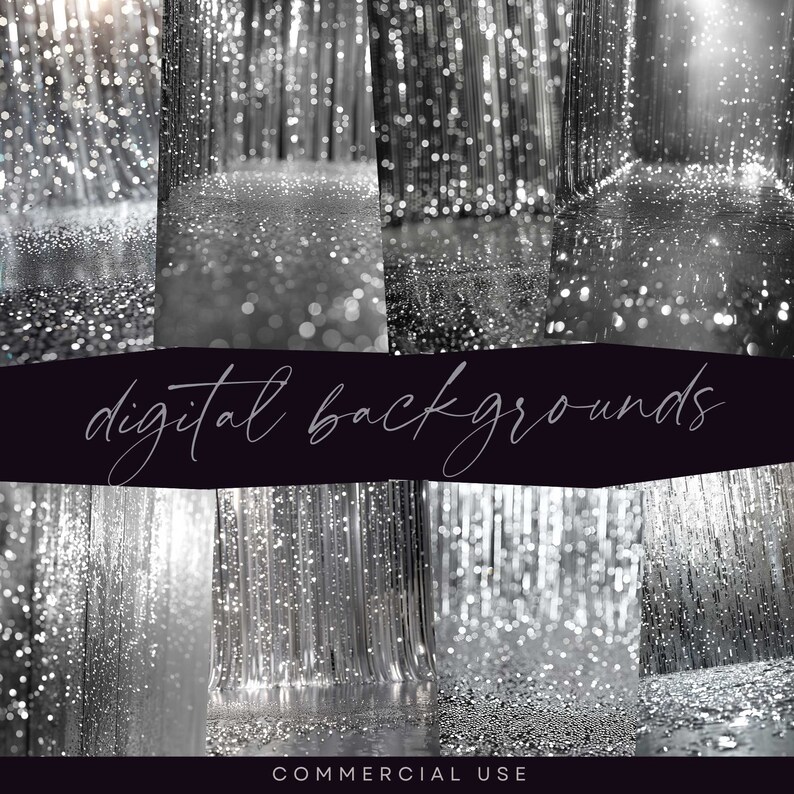 Silver Foil Backdrop, Silver Sparkles Digital Background, Sequin ...