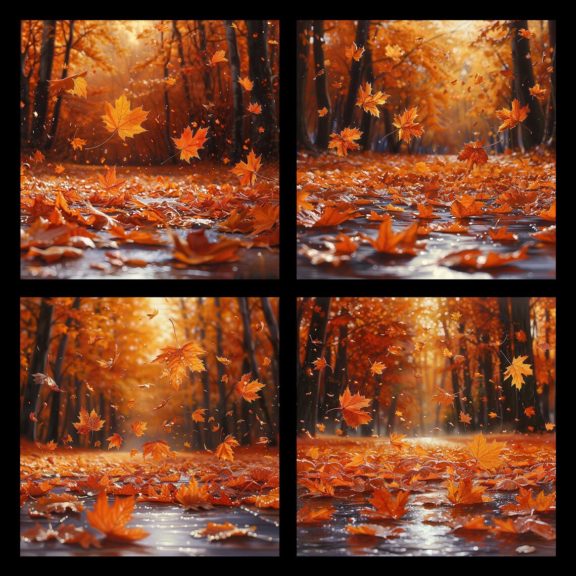 Autumn Forest Scene Backdrop, Orange Leaves Digital Background, Nature ...