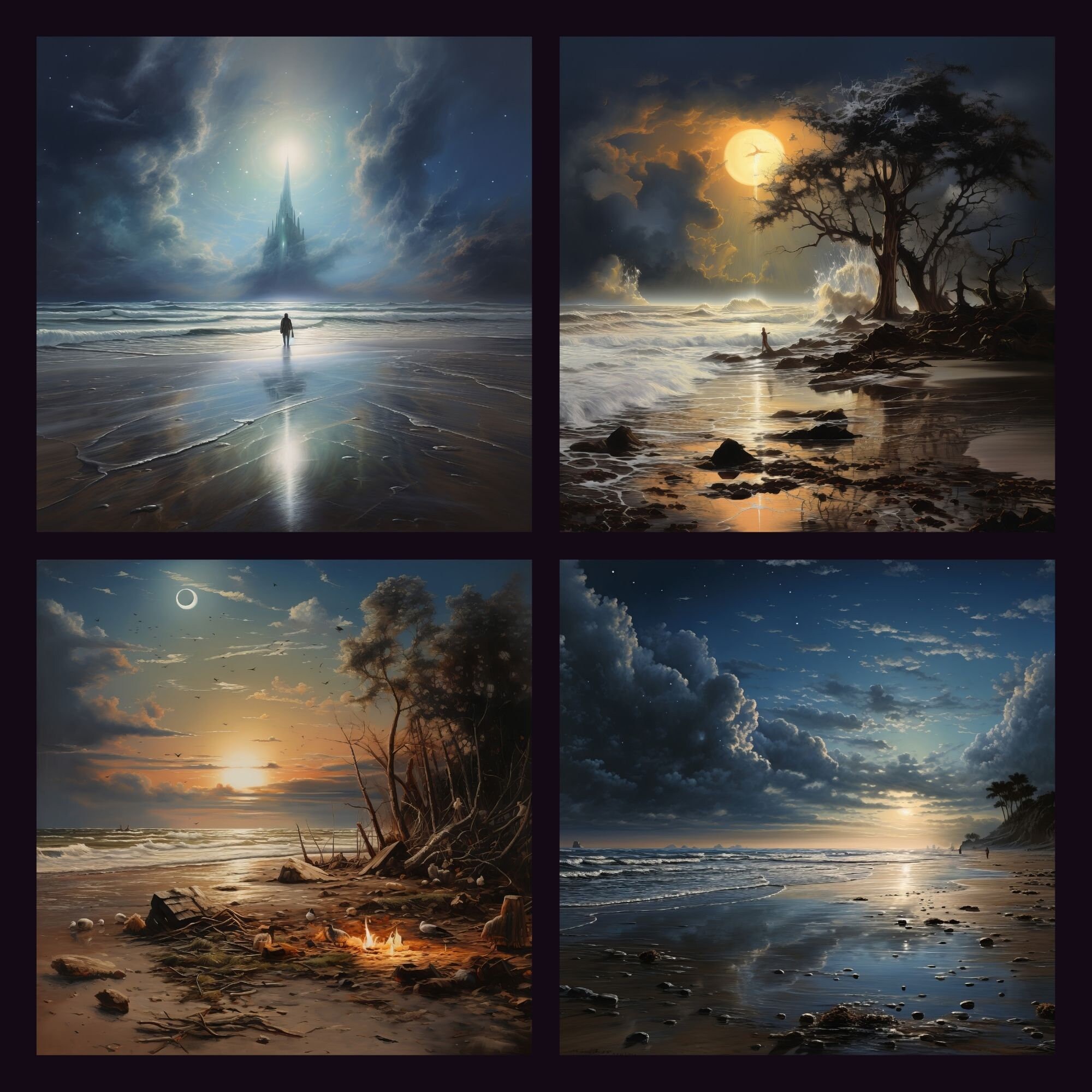 Beach Digital Background, Ocean Sunset Backdrops, Seaside Photo Scene ...