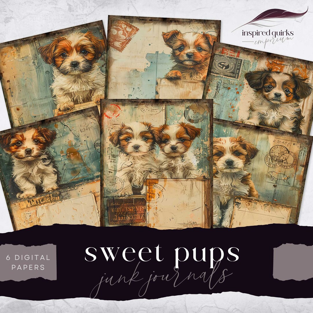 Sweet Puppy Junk Journal, Cute Dog Digital Paper, 6 Digital Journal ...
