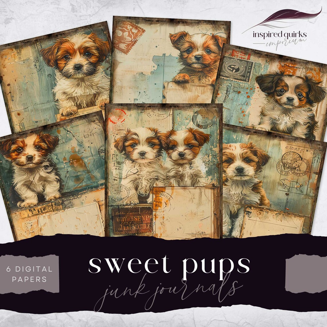 Sweet Puppy Junk Journal, Cute Dog Digital Paper, 6 Digital Journal ...