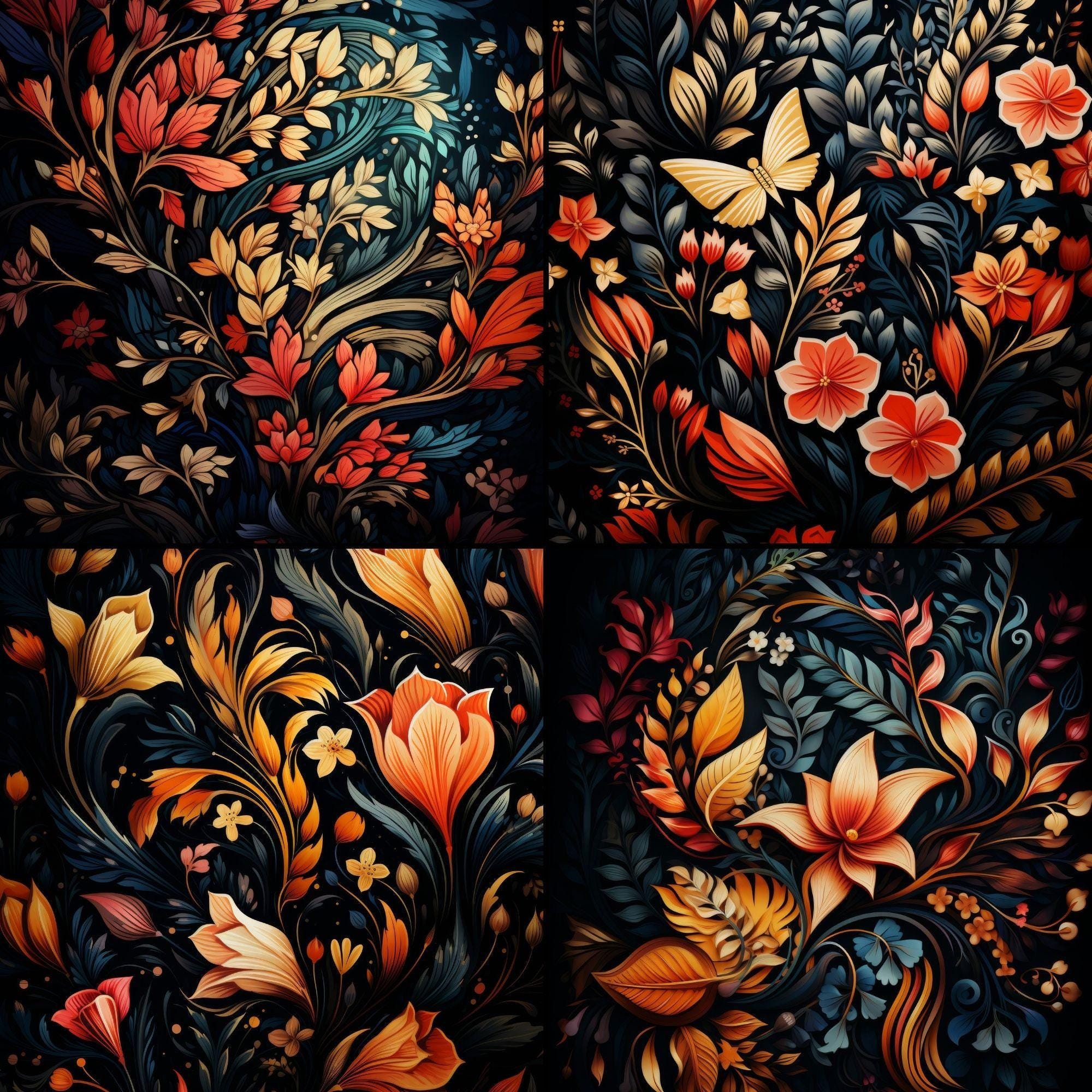 Dark Floral Background, Flower Texture, Digital Download, Terracotta ...