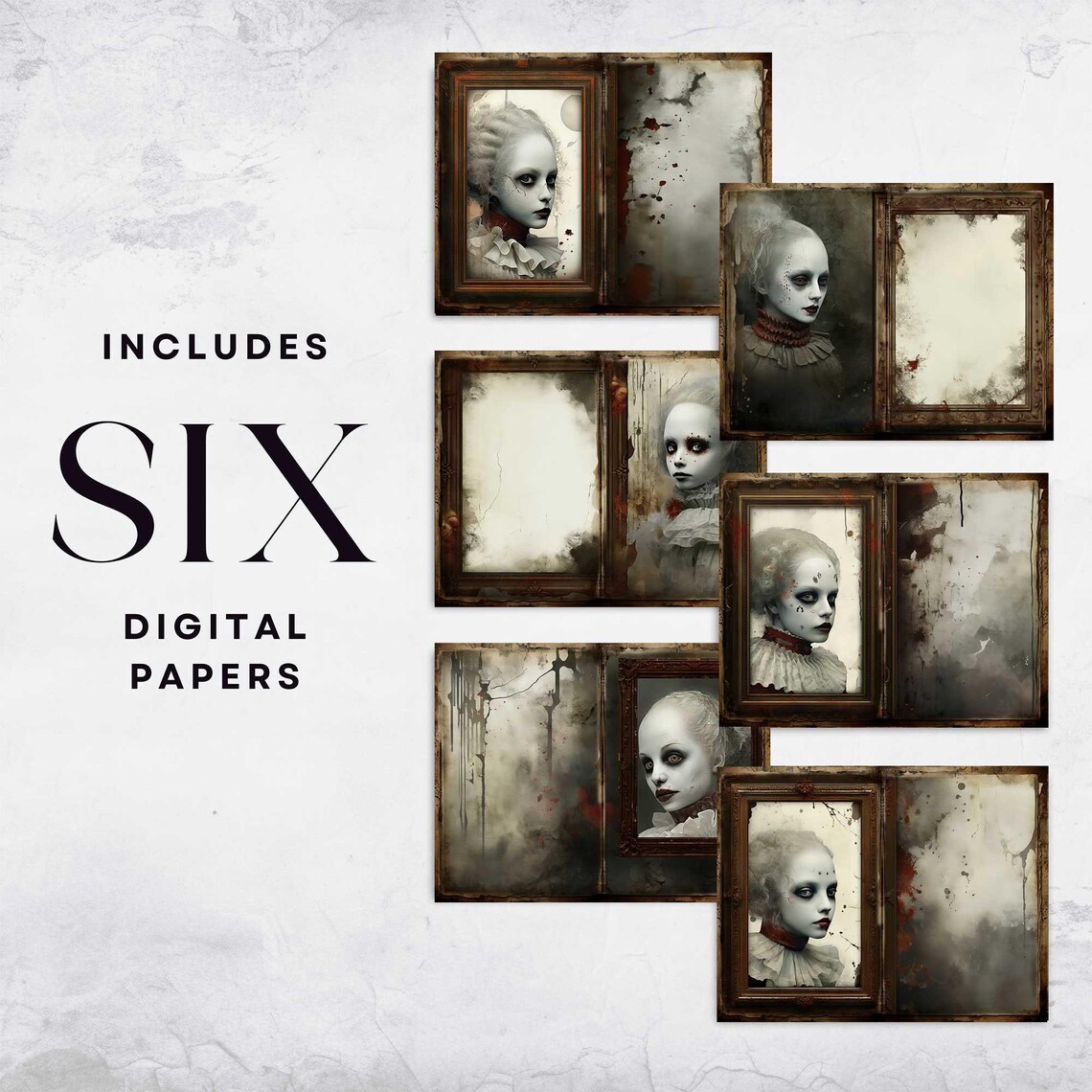 Horror Portraits Junk Journal, Halloween Pages 6 Digital Journal Pages ...