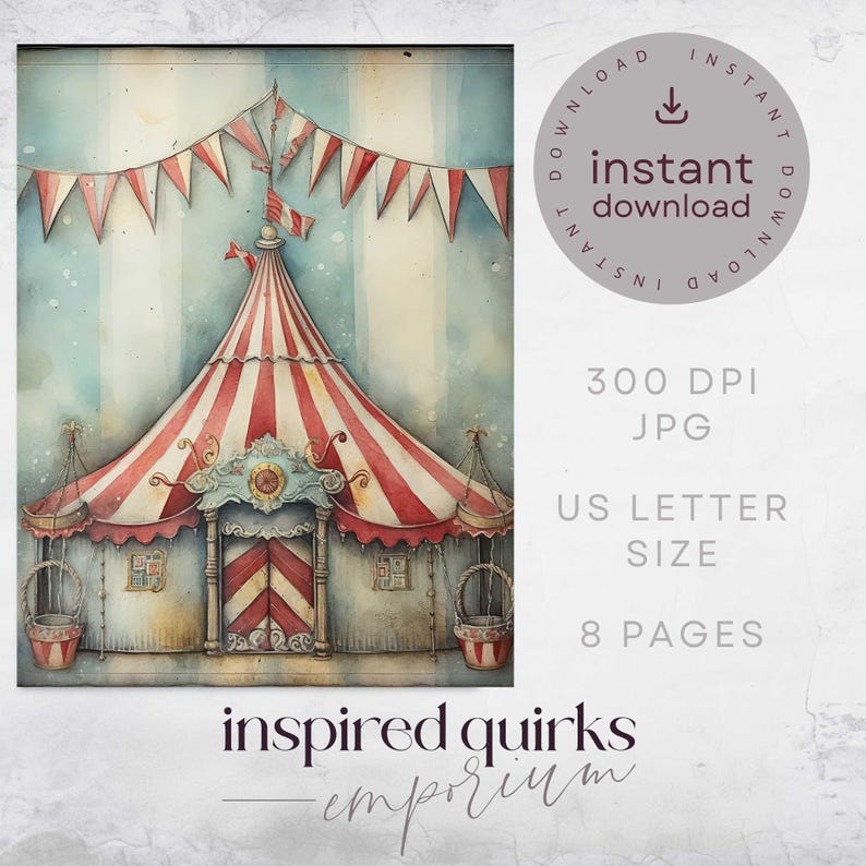 Circus Junk Journal Pages, Vintage Carnival Digital Journal Paper, Big ...