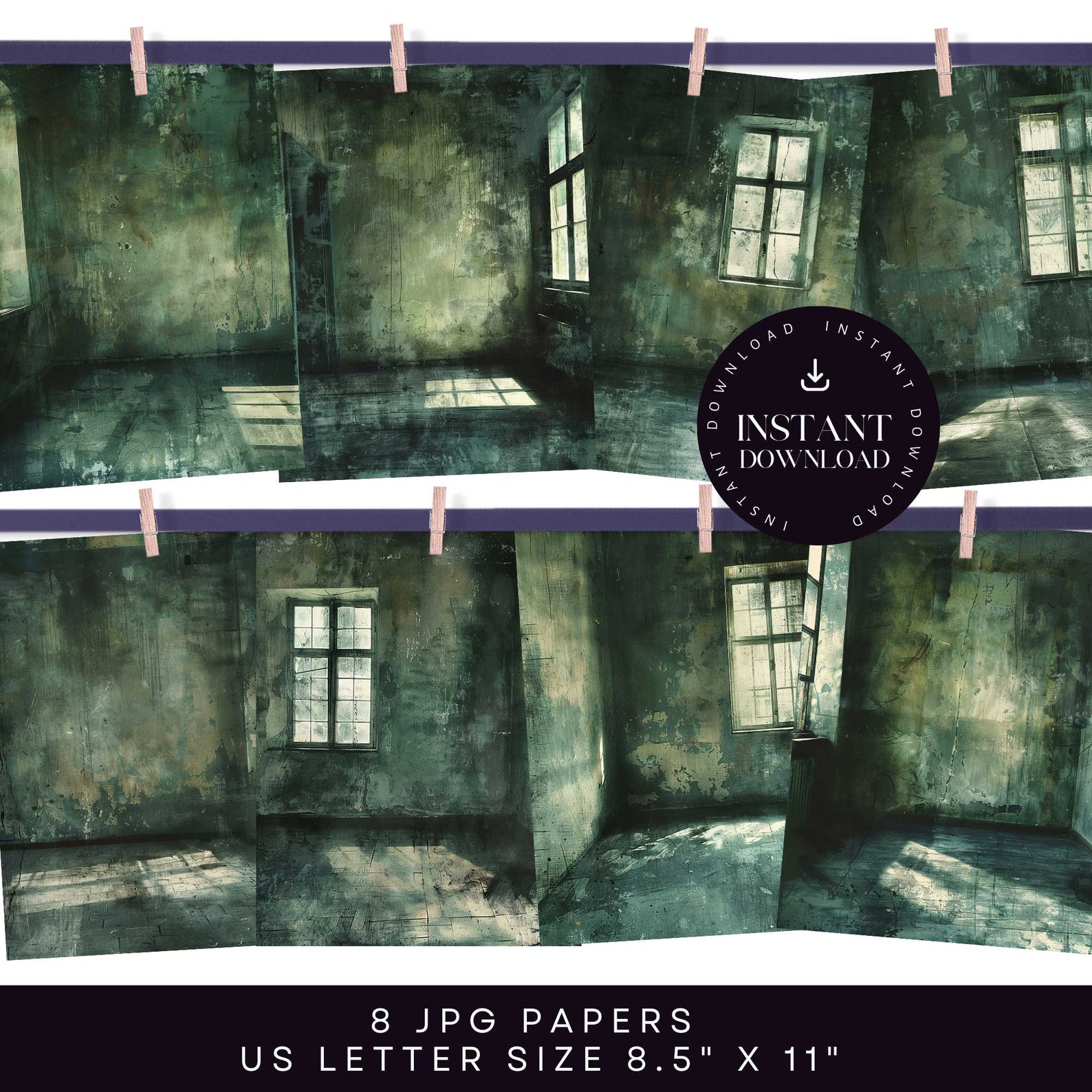 Green Grunge Studio Backdrop, Window Digital Background, Sunlight ...