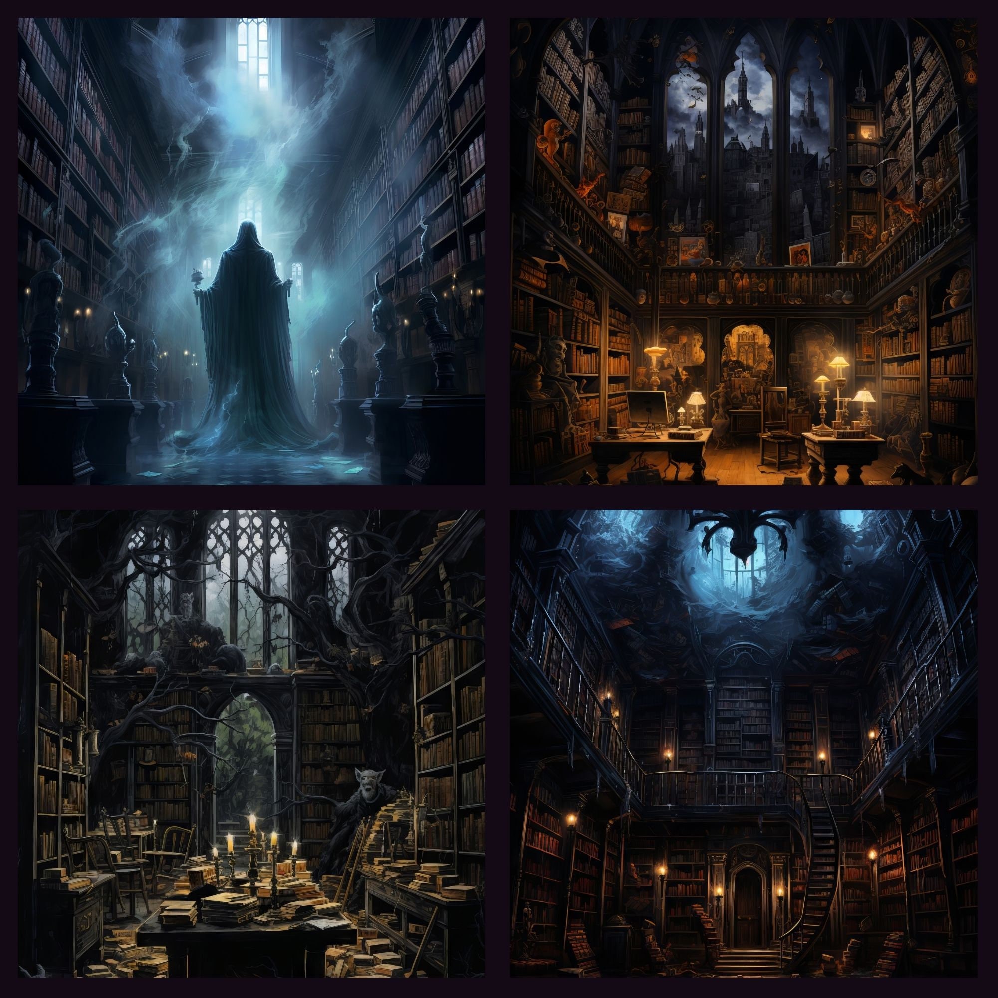 Haunted Library Digital Backdrop, Book Background, Halloween Library ...