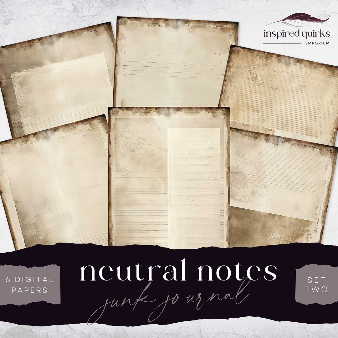 Beige Note Paper Junk Journal, Stationery Pages, 6 Digital Journal ...
