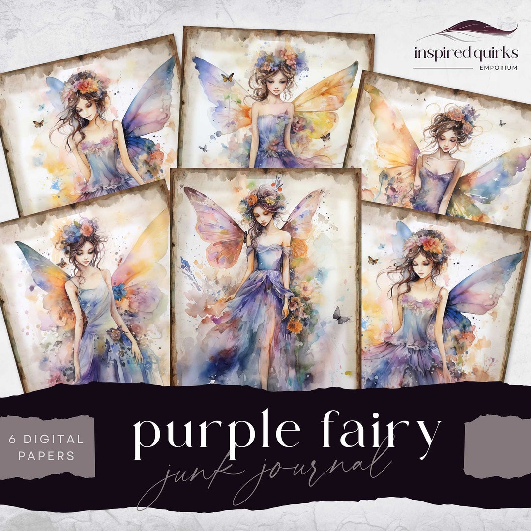 Watercolour Fairy Junk Journal, Purple Fae Pages, 6 Digital Journal ...