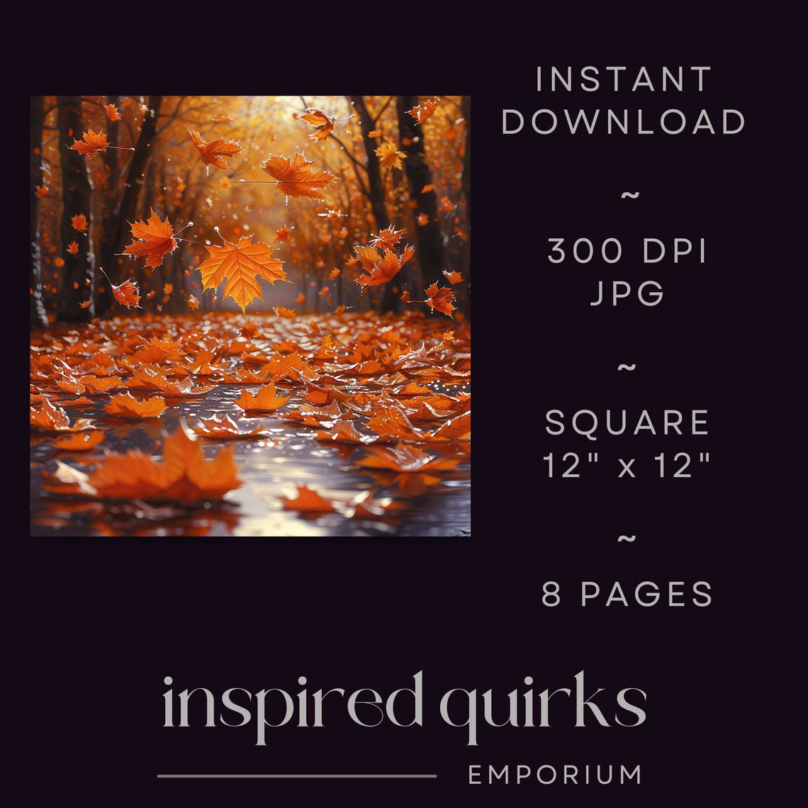 Autumn Forest Scene Backdrop, Orange Leaves Digital Background, Nature ...